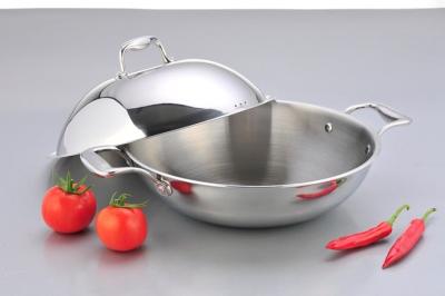 2Pcs 3-ply stainless steel cookware wok SHSW-1008