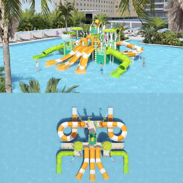 Quality Kids Interactive Water Slide Splash Pad Stainless Steel Fiberglass Water Playground Equipment for sale