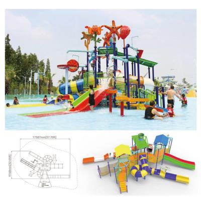 China Fiberglass Steel Kids Water Slide Interactive Splash Water Play Commercial Aqua Amusement 304 stainless steel 12years warranty for sale