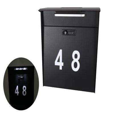 China Solar Powered Wall Mount Mailbox with Code Lock Post Mount Mail Box LED Light Modern Design Easy Installation Energy Saving for sale
