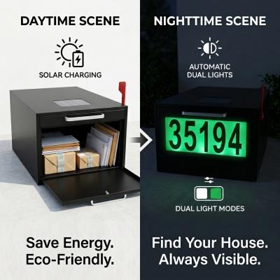 China Post Mount Mailbox 2 Lighting Modes Solar Numbers Light Large Capacity Infrared Sensor Illuminated at Night Numbers Mail Box for sale