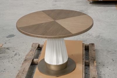China Modern Bedside Table With Round Wood Top And Sculptural Fluted Pedestal Base For Bedroom for sale