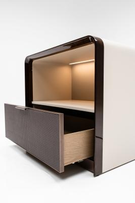 China Custom Luxury Bedside Table With Integrated LED Lighting For Modern Bedroom Interiors for sale