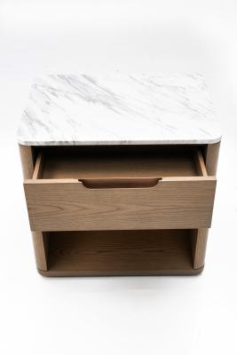 China Custom Luxury Bedside Table With Marble Top And Solid Wood Drawer For Modern Bedroom Interiors for sale