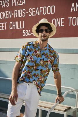 China 52% de Knoop van de linnenzomer op Korte de Koker Hawaiiaanse Toevallige Bloemenoverhemden van Overhemdenmensen Te koop