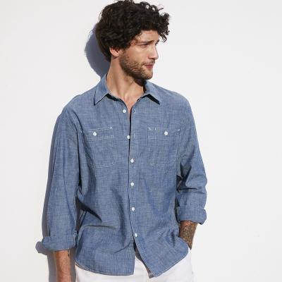 Cina Manica lunga Chambray 100 camice esili di misura del cotone respirabili per Four Seasons in vendita