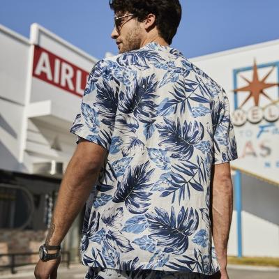 Cina La frescura blu su ordinazione di tela delle camice hawaiane di 100% tropicale abbottona la camicia in vendita