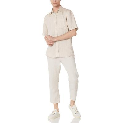 Cina Collo aperto Tab Cuff Washable delle brevi camice casuali della manica degli uomini di tela naturali in vendita