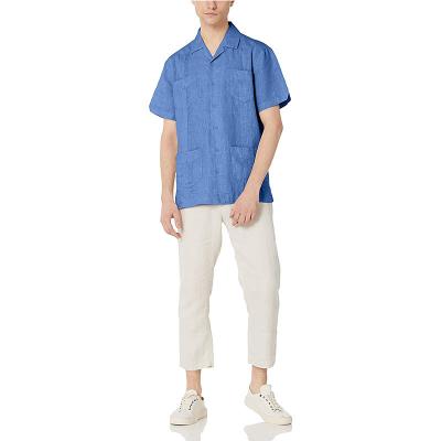 China Linnen van de Kokeroverhemden 100% van Cubaanse Guayabera-Mensen het Toevallige Korte met 4 Zakken Te koop