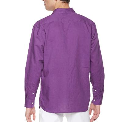 中国 プリーツをつけられる二重は人の偶然の麻のシャツL XL XXLの紫色の長い袖を平手打ちする 販売のため