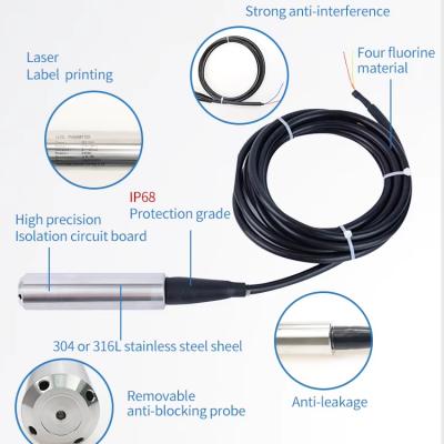China Rs485 Magnetostriktiver Füllstandsensor Pumpen Tiefe Wasser 12V DC Analog 0-10CV 4-20mA Eingang Ausgangssignal zu verkaufen