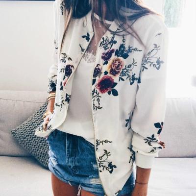 China High Quality floral custom printed polyester and elastic full zipper slim jacket coat plus size for spring 2019 for sale