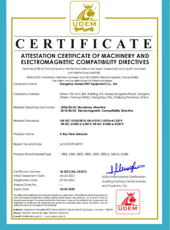 CE certificate - Hangzhou Huiwei Nondestructive Equipment Co.,Ltd,