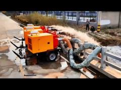 Trailer Mounted Water Pump Set Solid Handing 76mm Single Stage Pump Diesel Engine Self Priming Pump