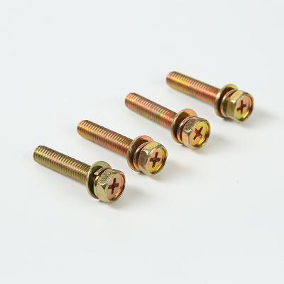 China Cabeça hexagonal colorida de aço carbono revestido com zinco Gr. 4.8 parafusos para construção com indentação e lavadora de molas à venda
