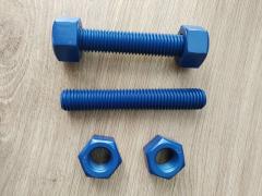 PTFE Coated A193 B7 Stud Bolt with 2 Heavy Hex Nuts 1/4