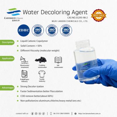 Water Decoloring Agent  PolyDCD Dicyandiamide Formaldehyde Resin Quaternary Ammonium Cationic Copolymer Excellent Efficiency in Decoloring,Flocculating and COD Removal