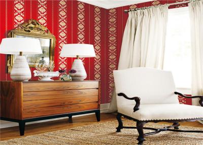 China Custom Red Damask Wallpaper , Fashion Vinyl Home Decor Wallpaper 0.53*10m Size for sale