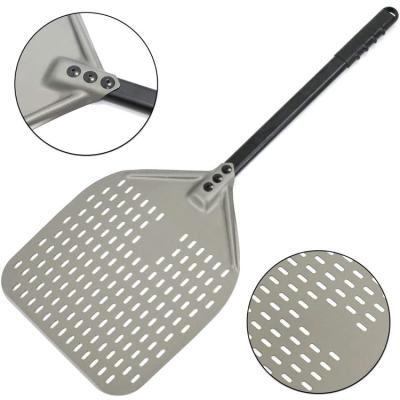 Cina 12 Inch Pizza Shovel Aluminum Pizza Turning Peel Black Hard Aluminum Perforated Detachable Pizza Peel in vendita