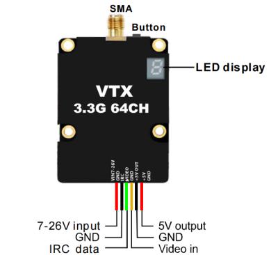 China 3.3GHz 5W High Power Analog Video Transmitter 64CH VTX for Long-Range Wireless Video Link for sale