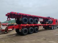 China Red Customize 3 Axles Flatbed Container Chassis Flat Bed Semi Trailer at with 13T Axle for sale