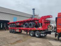 China Red Customize 3 Axles Flatbed Container Chassis Flat Bed Semi Trailer at with 13T Axle for sale