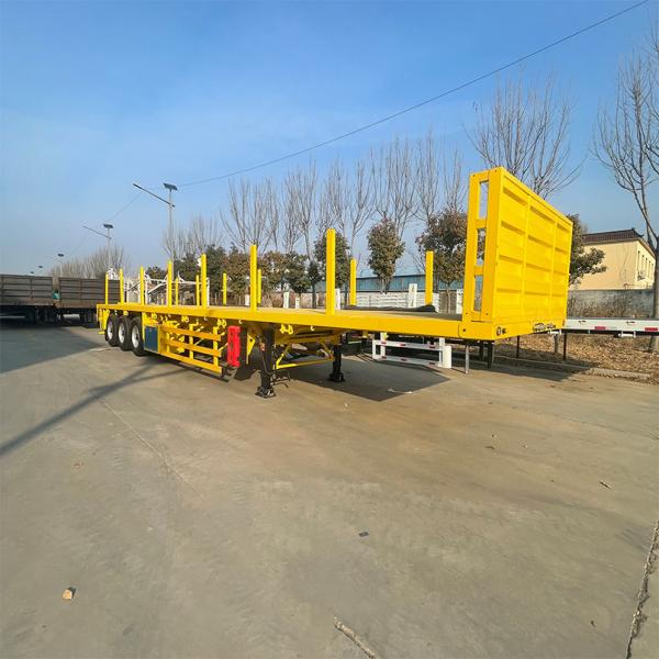 Quality 13750*2550*3850mm Steel 3 Axle 40Ton 60T 28Ton Land Gear Container Flatbed Semi for sale