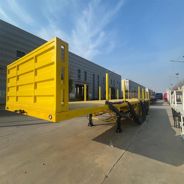 Quality 13750*2550*3850mm Steel 3 Axle 40Ton 60T 28Ton Land Gear Container Flatbed Semi for sale