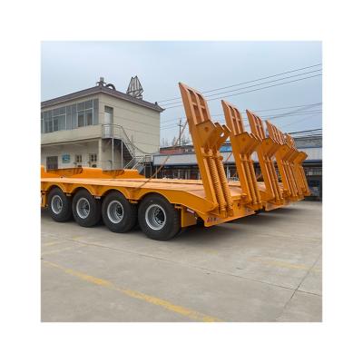 China Customers Optional 50-55 Ton 4 Axle Flatbed Semi Trailer with Long Low Bed Chassis for sale