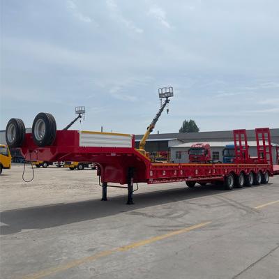 China 60 Tons Payload Lowboy Low Bed Flat Semi-Trailer for Heavy-Duty Equipment Transport for sale