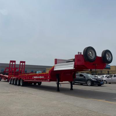 China 60 Tons Payload Lowboy Low Bed Flat Semi-Trailer for Heavy-Duty Equipment Transport for sale