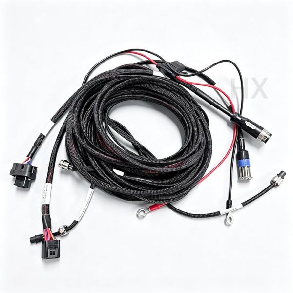 Quality Construction Machinery Multi-Plug Braided Harness, Integrated Fuse Holder & Ground Terminal Waterproof Assembly. for sale