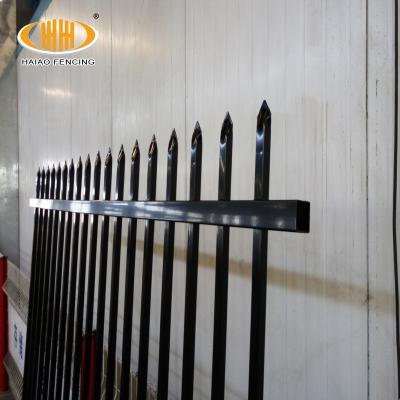 China Spear Top Security Iron Fencing With Punched Tube Rails Powder Coated for sale