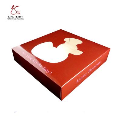 China Luck Duck Red Color Reverse Tuck Folding Cake Packaging Boxes 80mm Height for sale