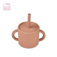 China Lightweight Soft Texture 220ml Silicone Straw Cup With 2 Handles for sale