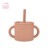China Lightweight Soft Texture 220ml Silicone Straw Cup With 2 Handles for sale