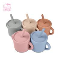 China Lightweight Soft Texture 220ml Silicone Straw Cup With 2 Handles for sale