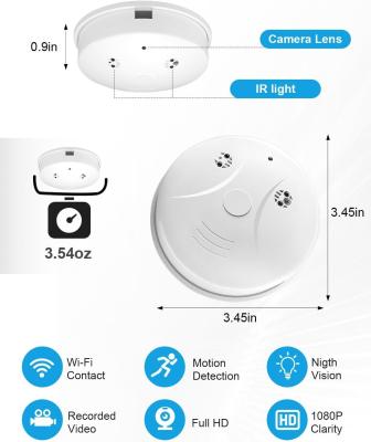 China White Wireless Smoke Detector Camera , Wifi Smoke Detector Security Camera 1080P for sale