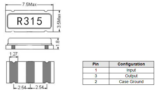 LT-SR-315-3070 SAW Resonator outline drawing with dimensions in millimeters