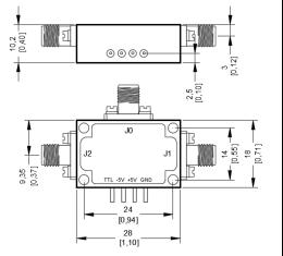 Outline drawing of LT-SWDTA-005080S PIN Diode Switch with dimensions 28x18x10.2mm