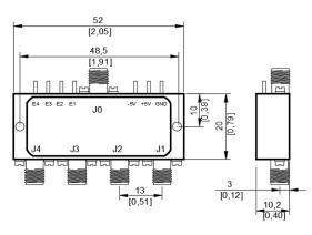 Technical drawing of LT-SW4TA-005220S PIN Diode Switch with dimensions 52x20x10.2mm