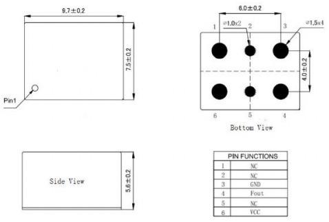 Technical outline drawing of LT-CR-BO0907L OCXO showing dimensions and pin configuration