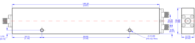 Technical drawing of LT-PD-2S-005040 2-Way Power Divider showing dimensions and connector placement