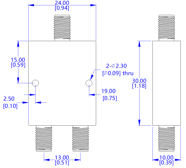 LT-PD-2S-072105 2-Way Power Divider dimensional drawing and layout