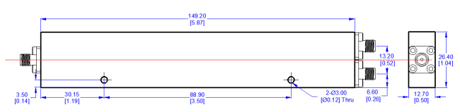 Technical drawing of LT-PD-2S-005080 2-Way Power Divider showing dimensions and connector placement