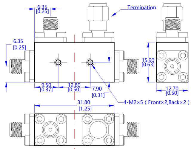 Outline drawing of LT-DC20-265400K directional coupler showing dimensions in millimeters