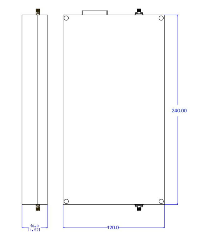 LT-PA series Power Amplifier dimensional drawing showing 240x120x40 mm measurements