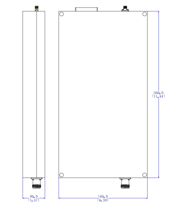 LT-PA series Power Amplifier dimensional drawing showing 300x160x40 mm measurements