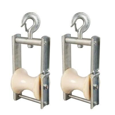 China Rodillos duraderos de tira de cables aéreos con bloques de malla de nylon de aluminio Bloque de conductor en venta