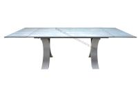 China HPL Laminated Tempered Glass Extendable Dining Table Laser Cutted for sale